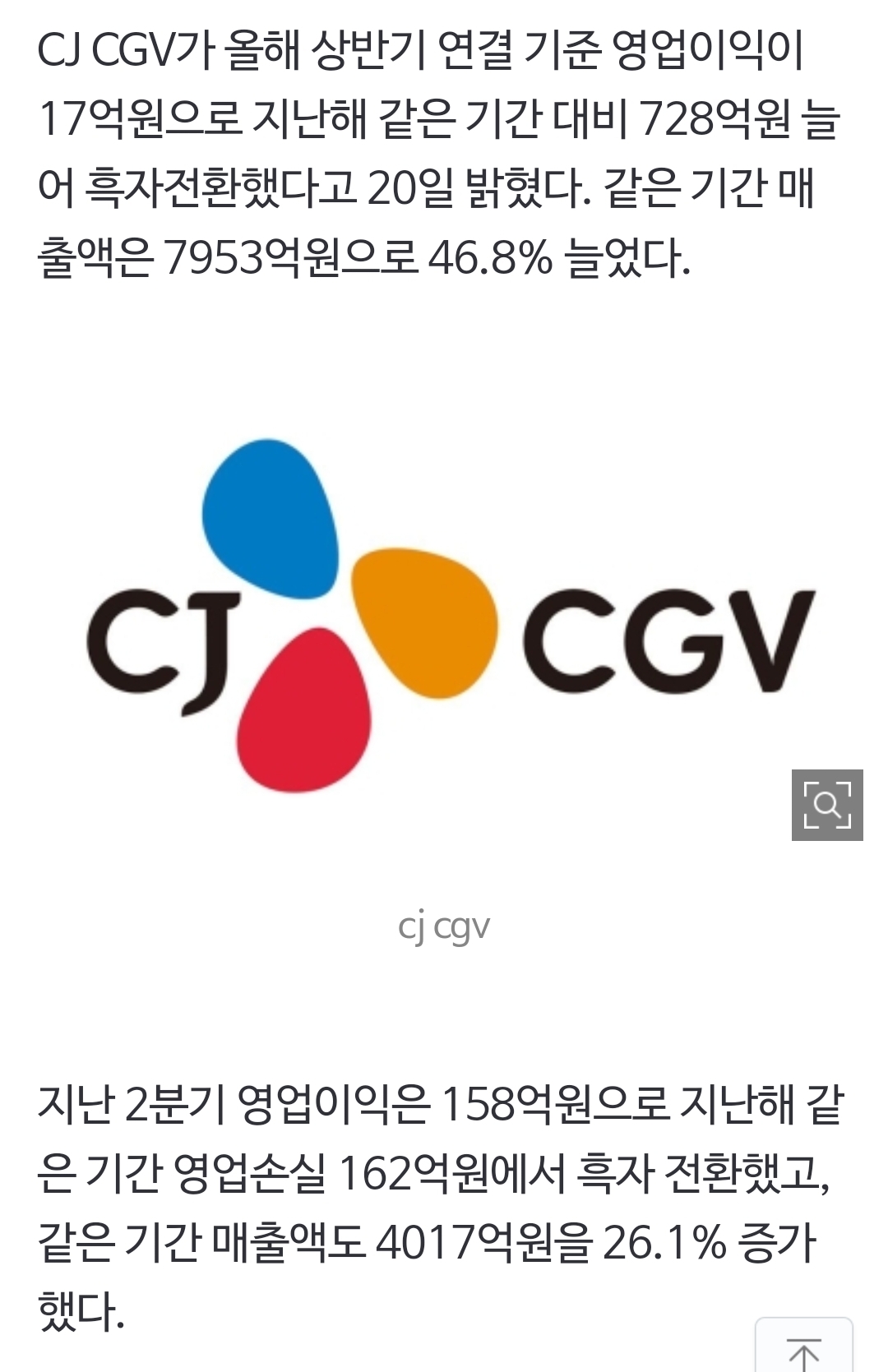더쿠 - CJ CGV, 반기 영업이익 17억… 코로나19 이후 첫 반기 흑자 달성